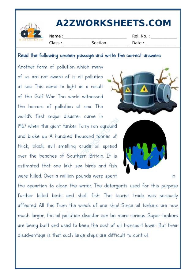 A2Zworksheets:Worksheet of Class-Vi-Comprehension Passage-51-Reading ...