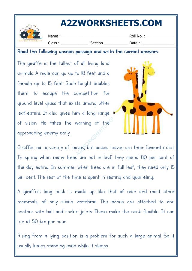 A2Zworksheets:Worksheet of Class-Vi-Comprehension Passage-57-Reading ...