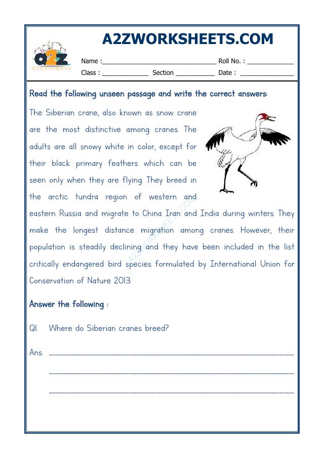 A2Zworksheets:Worksheet of Class-Vi-Comprehension Passage-59-Reading ...