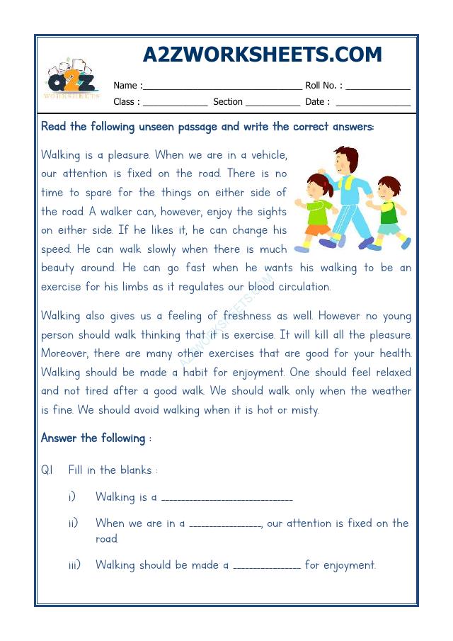 A2Zworksheets:Worksheet of Class-Vi-Comprehension Passage-60-Reading ...