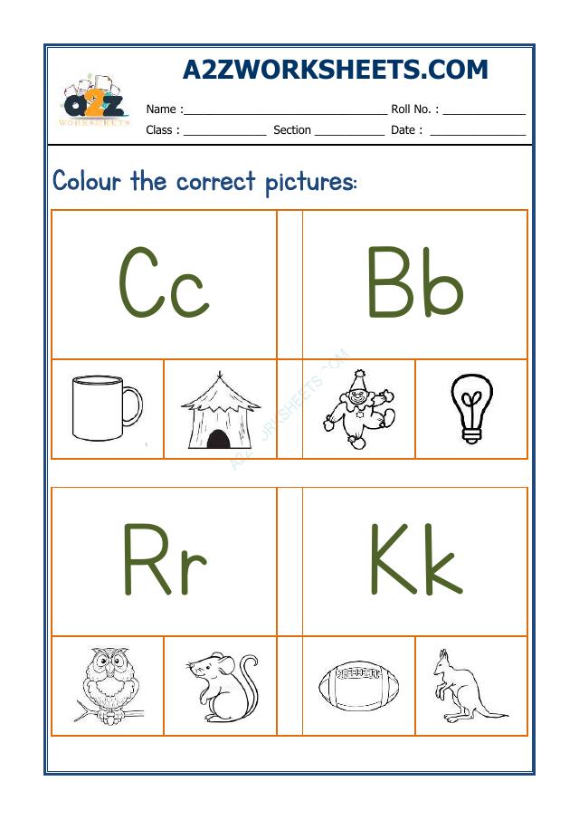 A2Zworksheets:Worksheet of Nursery - Colour The Correct Letter-11 ...