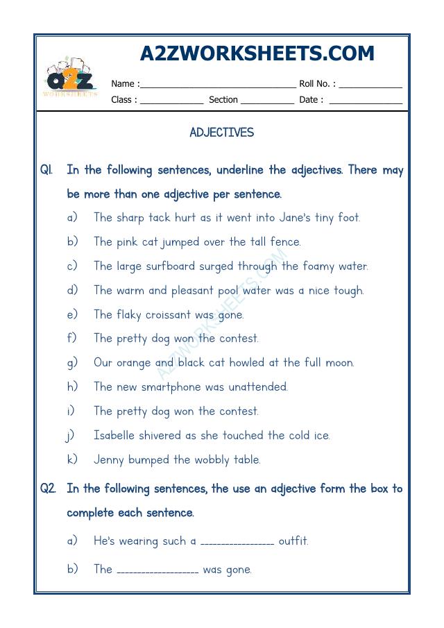 A2Zworksheets:Worksheet of Class-Iii-English Adjectives Worksheet-10 ...