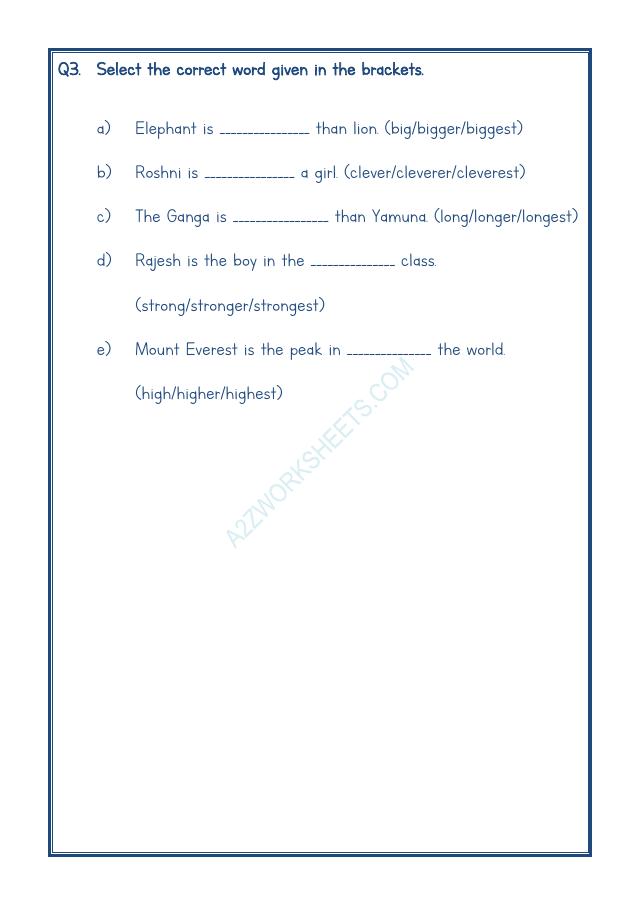 A2Zworksheets:Worksheet of Class-Iii-English Adjectives Worksheet-11 ...