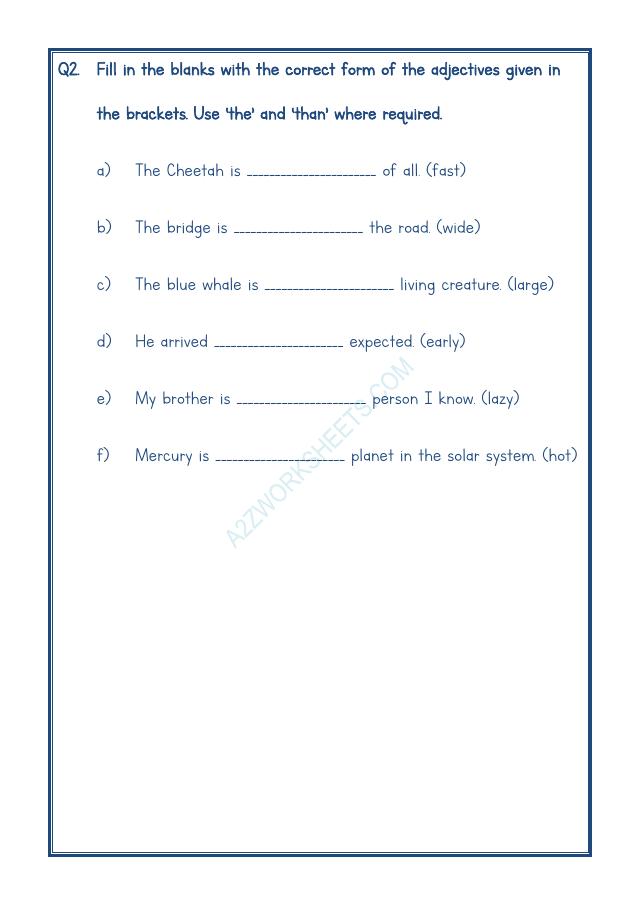 A2Zworksheets:Worksheet of Class-Iii-English Adjectives Worksheet-12 ...