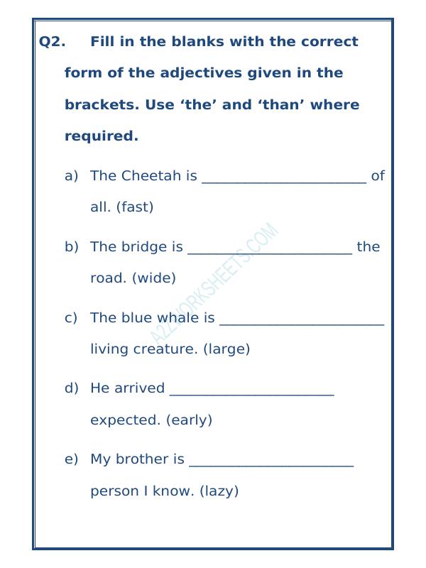 A2Zworksheets:Worksheet of Class-Iii-English Adjectives Worksheet-12 ...