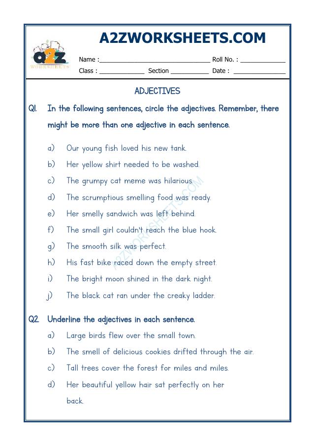 A2Zworksheets:Worksheet of Class-Iii-English Adjectives Worksheet-13 ...