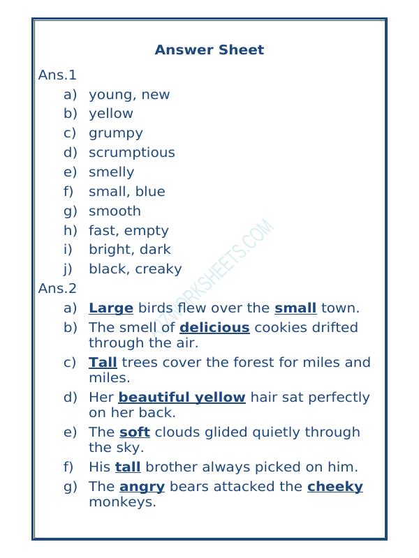 A2Zworksheets:Worksheet of Class-Iii-English Adjectives Worksheet-13 ...