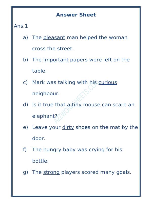 A2Zworksheets:Worksheet of Class-Iii-English Adjectives Worksheet-14 ...