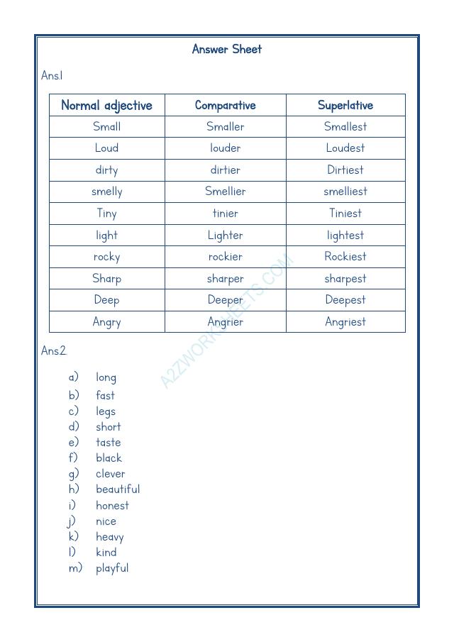 A2Zworksheets:Worksheet of Class-Iii-English Adjectives Worksheet-15 ...