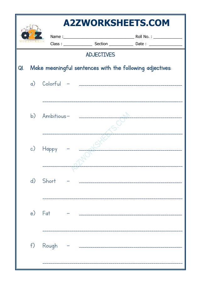 A2Zworksheets:Worksheet of Class-Iv-English Adjectives Worksheet-04 ...