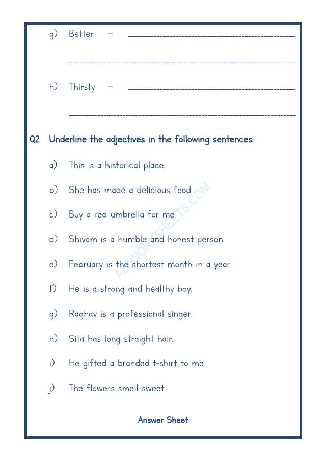 A2Zworksheets:Worksheet of Class-Iv-English Adjectives Worksheet-04 ...