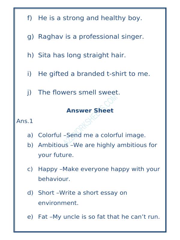 A2Zworksheets:Worksheet of Class-Iv-English Adjectives Worksheet-04 ...