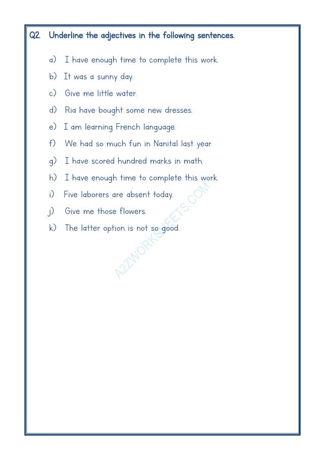 A2Zworksheets:Worksheet of Class-Iv-English Adjectives Worksheet-05 ...