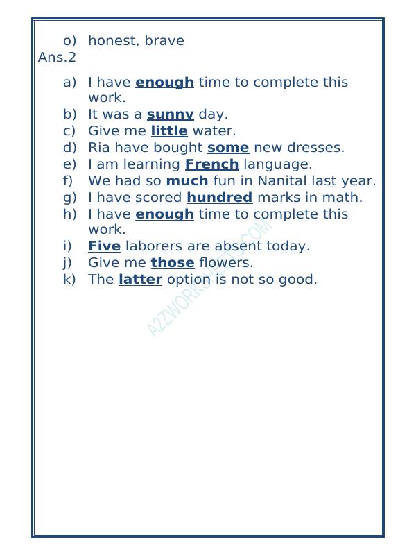 A2Zworksheets:Worksheet of Class-Iv-English Adjectives Worksheet-05 ...