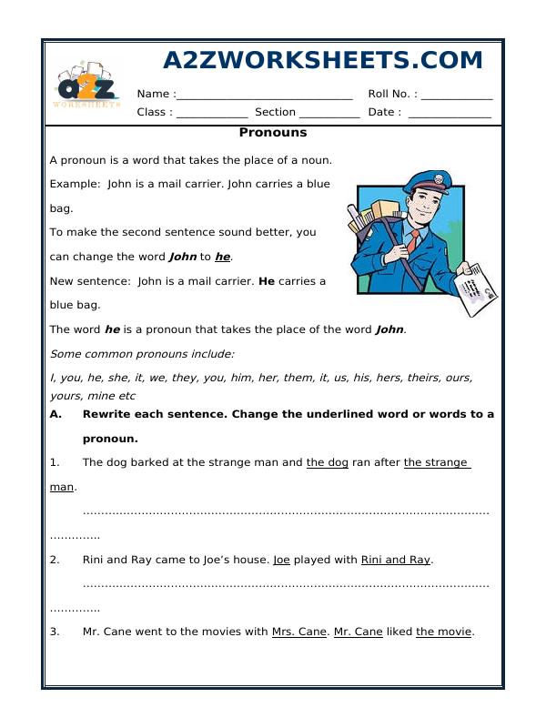 A2Zworksheets:Worksheet of Pronouns-Grammar-English