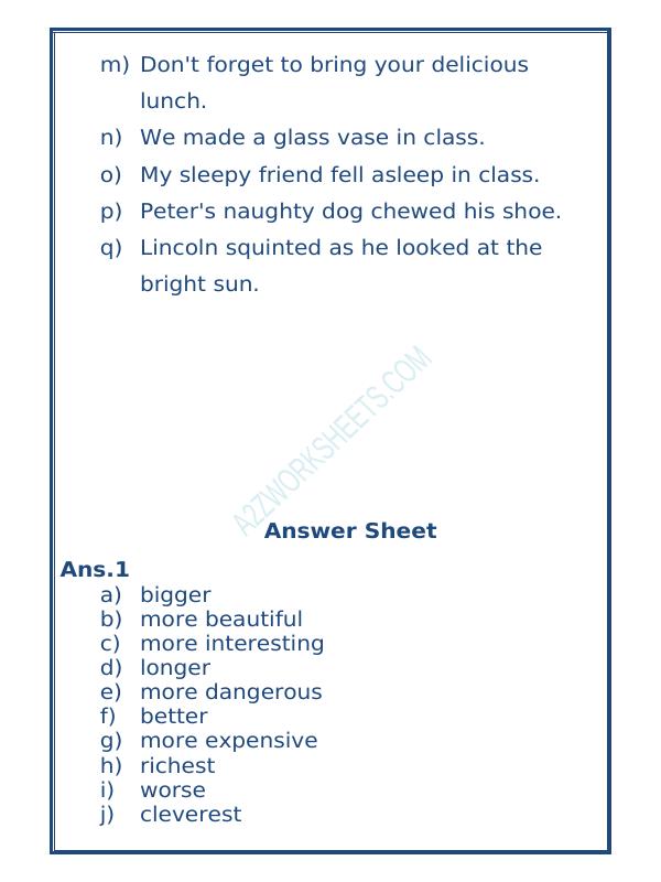 A2Zworksheets:Worksheet of Class-Iv-English Adjectives Worksheet-06 ...