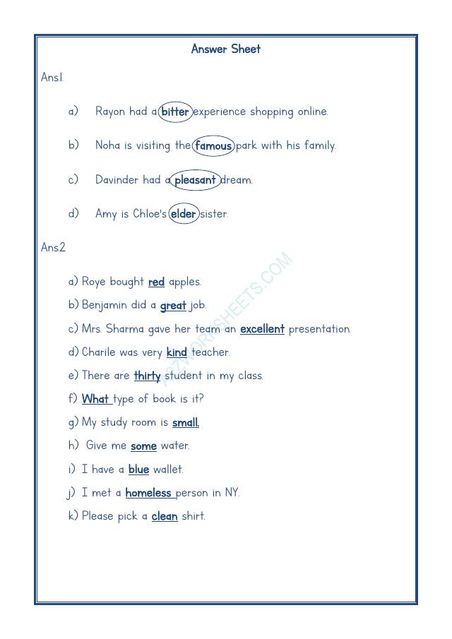 A2Zworksheets:Worksheet of Class-Iv-English Adjectives Worksheet-08 ...