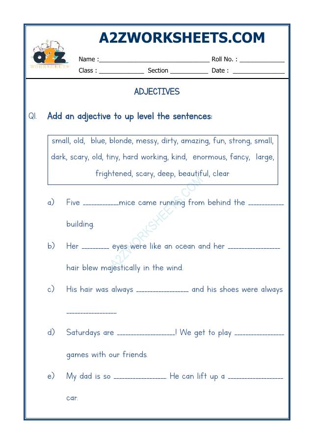 A2Zworksheets:Worksheet of Class-Iv-English Adjectives Worksheet-09 ...