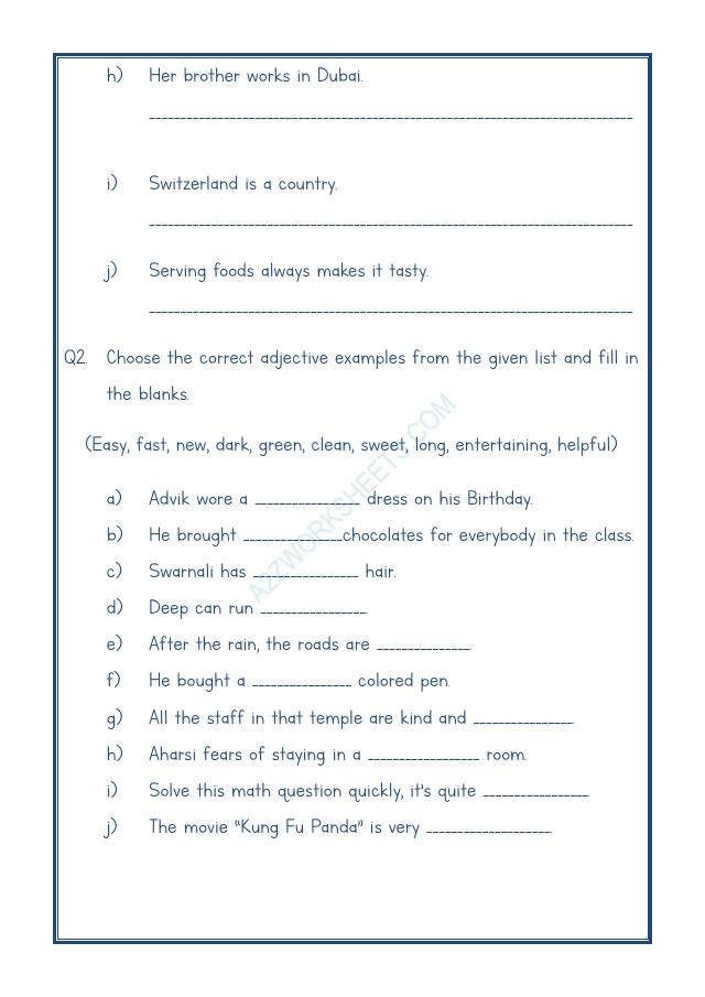 A2Zworksheets:Worksheet of Class-Iv-English Adjectives Worksheet-10 ...