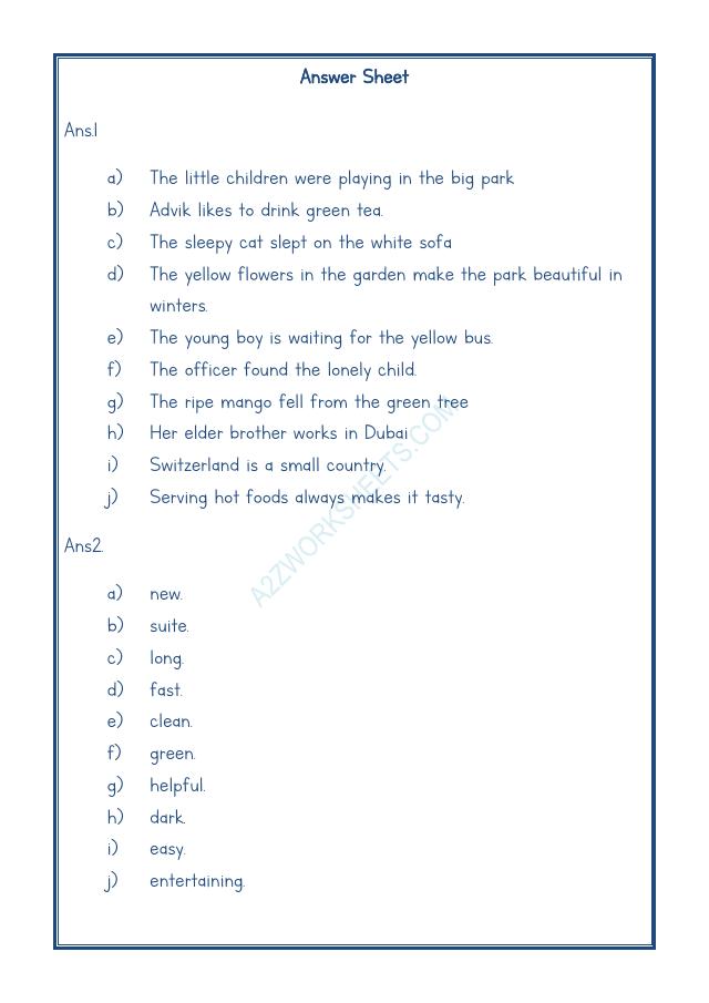 A2Zworksheets:Worksheet of Class-Iv-English Adjectives Worksheet-10 ...