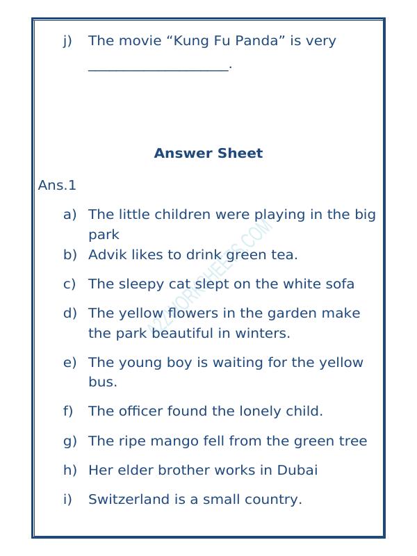 A2Zworksheets:Worksheet of Class-Iv-English Adjectives Worksheet-10 ...