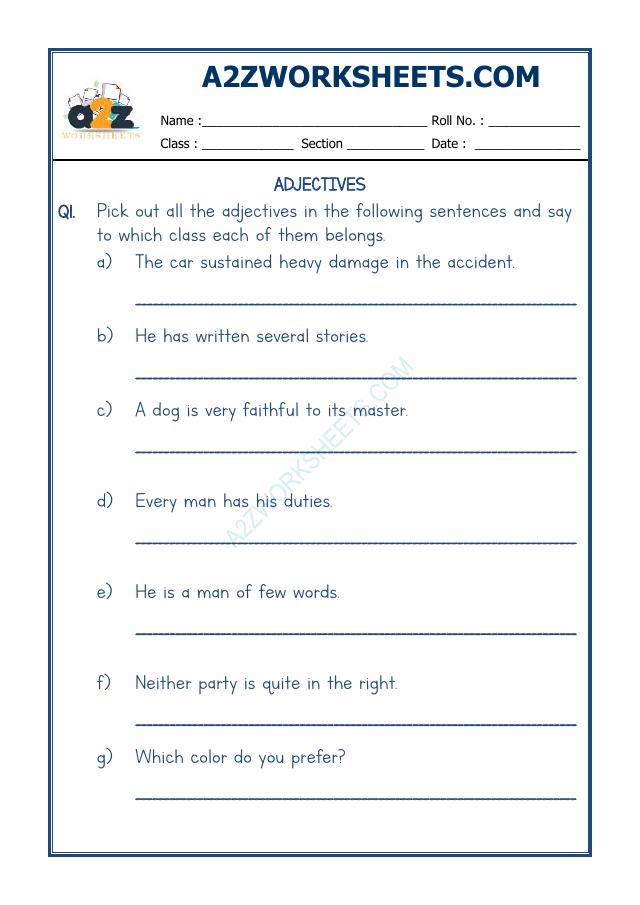 A2Zworksheets:Worksheet of Class-Iv-English Adjectives Worksheet-11 ...