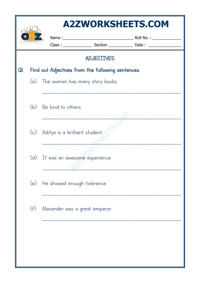 A2Zworksheets:Worksheet of Class-V-English Adjectives Worksheet-05 ...