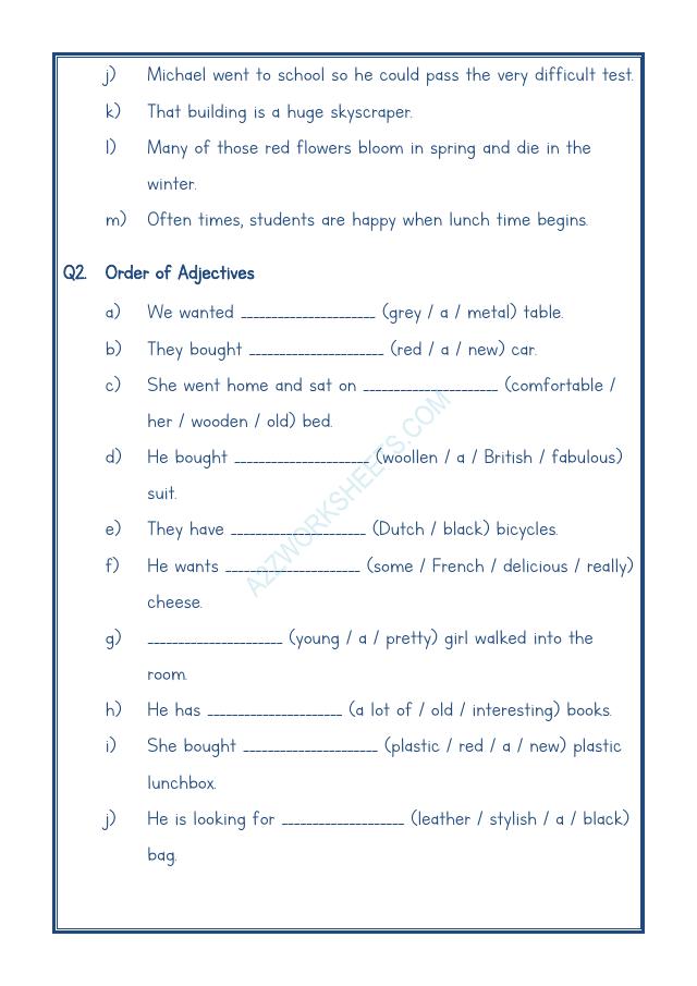 A2Zworksheets:Worksheet of Class-Vi-English Adjectives Worksheet-03 ...