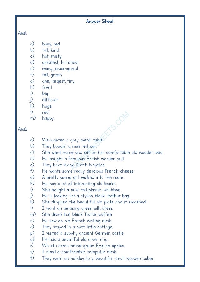 A2Zworksheets:Worksheet of Class-Vi-English Adjectives Worksheet-03 ...