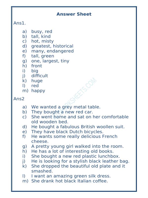 A2Zworksheets:Worksheet of Class-Vi-English Adjectives Worksheet-03 ...