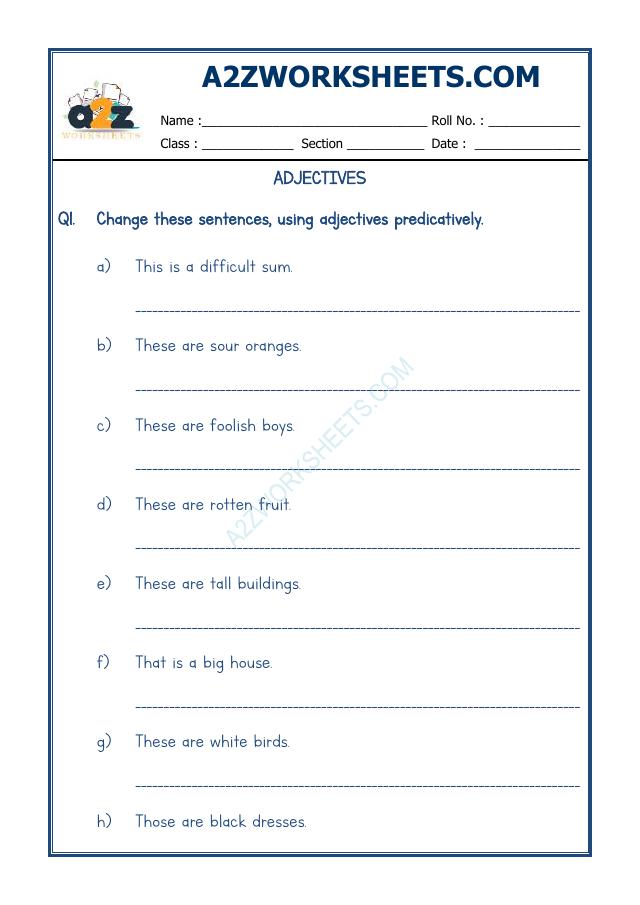 A2Zworksheets:Worksheet of Class-Vi-English Adjectives Worksheet-06 ...
