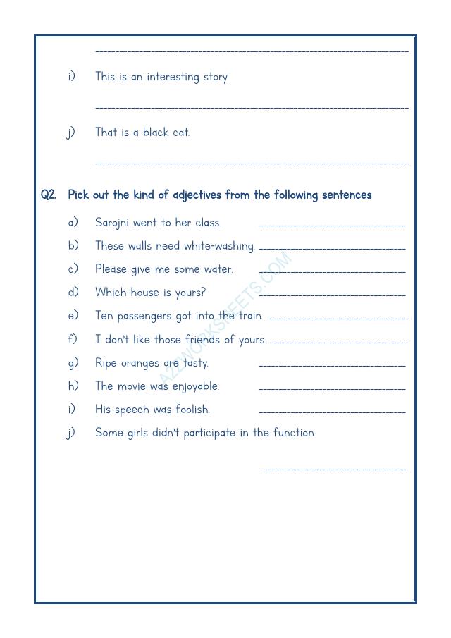 A2Zworksheets:Worksheet of Class-Vi-English Adjectives Worksheet-06-Grammar-English