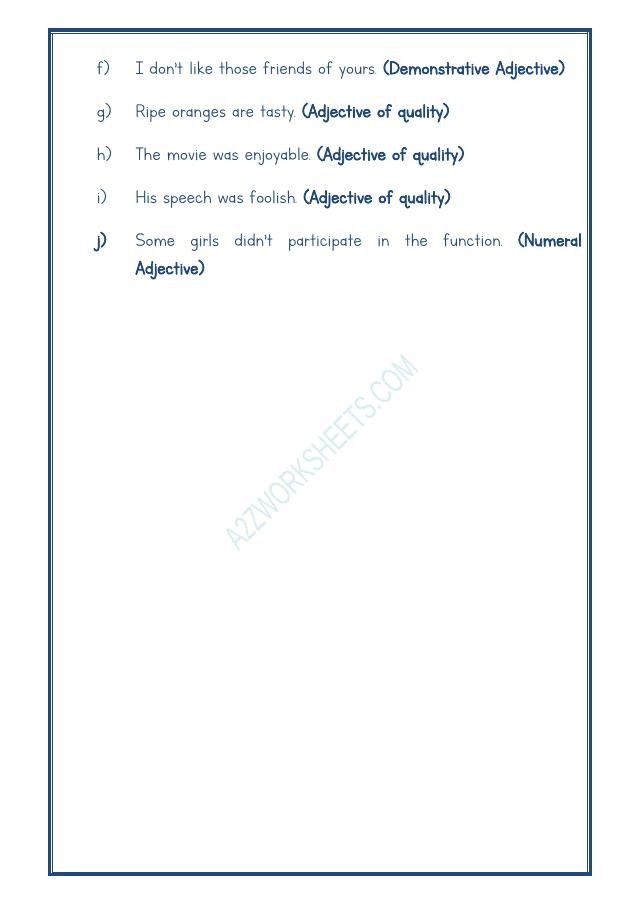 A2Zworksheets:Worksheet of Class-Vi-English Adjectives Worksheet-06 ...