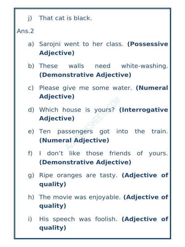 A2Zworksheets:Worksheet of Class-Vi-English Adjectives Worksheet-06-Grammar-English
