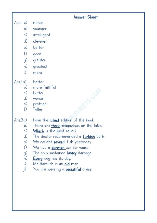 A2Zworksheets:Worksheet of Class-Vi-English Adjectives Worksheet-10 ...
