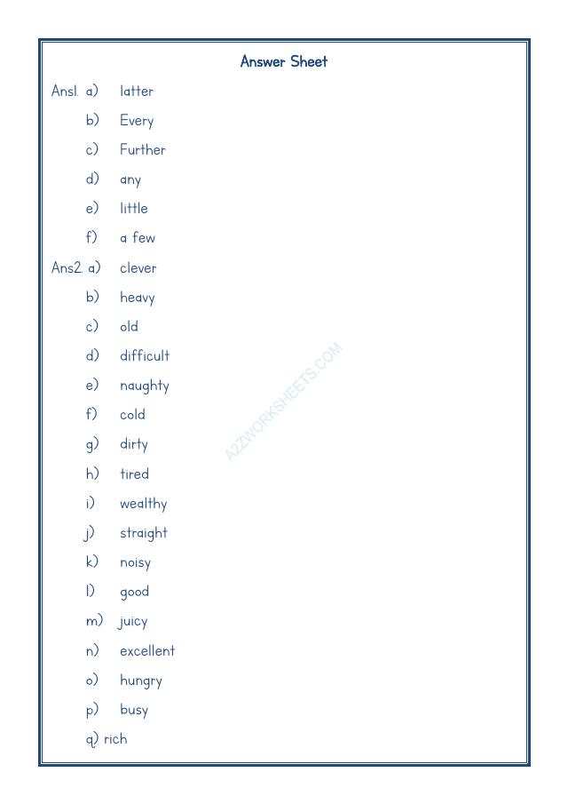 A2Zworksheets:Worksheet of Class-Vi-English Adjectives Worksheet-11 ...