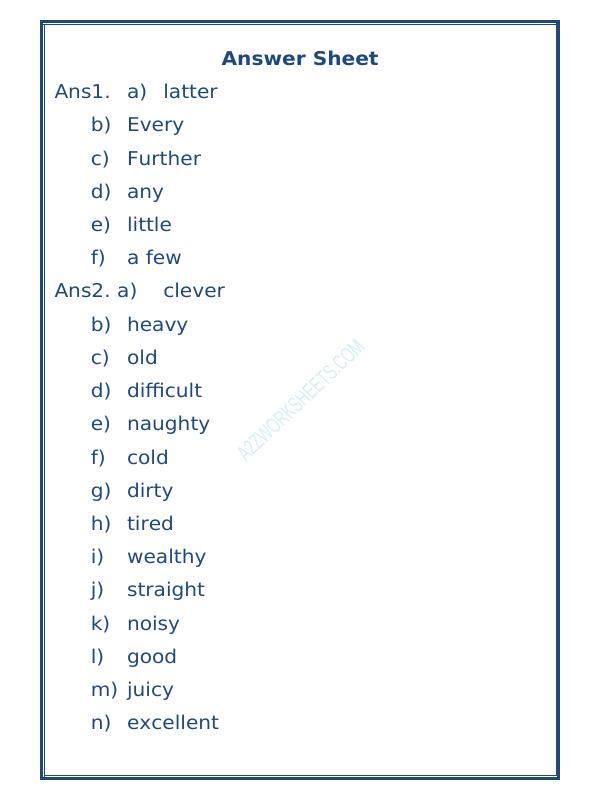 A2Zworksheets:Worksheet of Class-Vi-English Adjectives Worksheet-11 ...