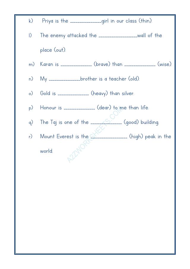 A2Zworksheets:Worksheet of Class-Iii-English Adjectives Worksheet-16 ...
