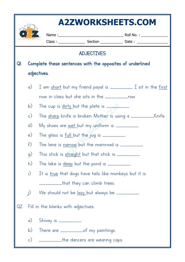 A2Zworksheets:Worksheet of Class-Iii-English Adjectives Worksheet-18 ...