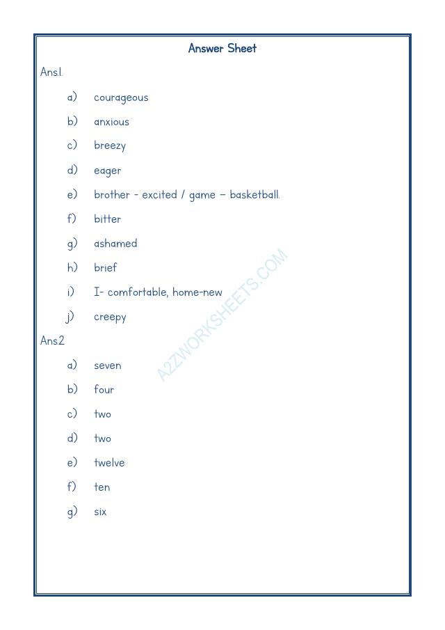 A2Zworksheets:Worksheet of Class-Ll-English Adjective Worksheet-07 ...