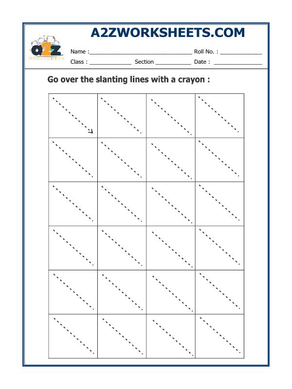 A2Zworksheets:Worksheet of Slanting Lines Right-Writing-English