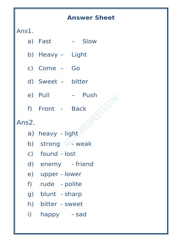 A2Zworksheets:Worksheet of Class-L-Opposite Word-10-Grammar-English