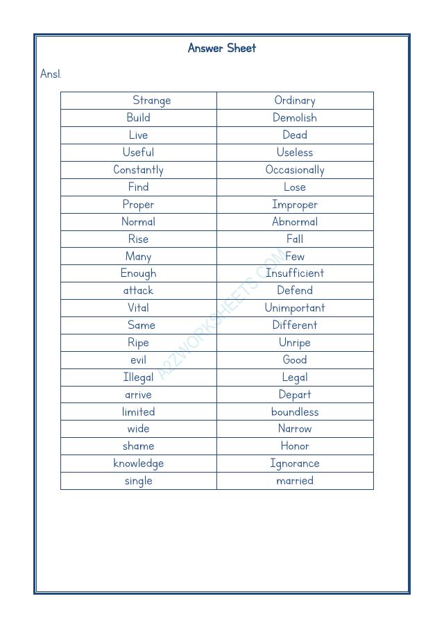 A2Zworksheets:Worksheet of Class-Vi-Antonyms-03-Grammar-English