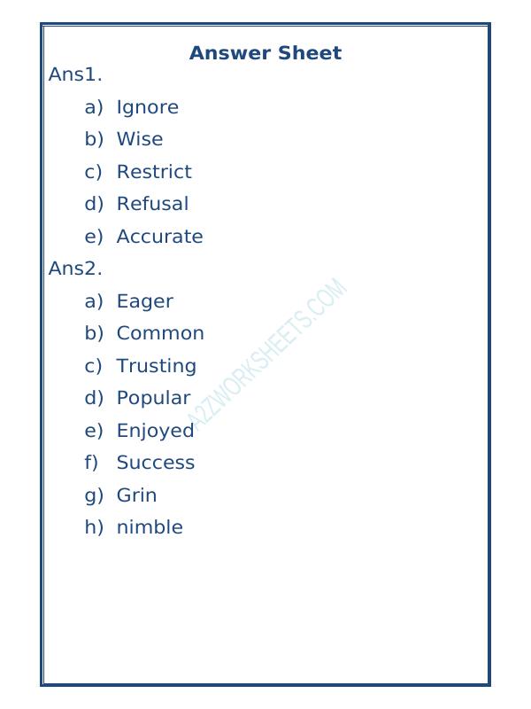 A2Zworksheets:Worksheet of Class-Vi-Antonyms-10-Grammar-English