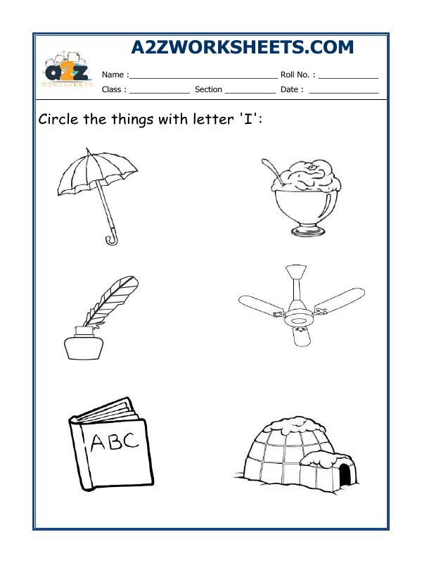 A2Zworksheets:Worksheet of Circle The Letter I-Alphabets-English