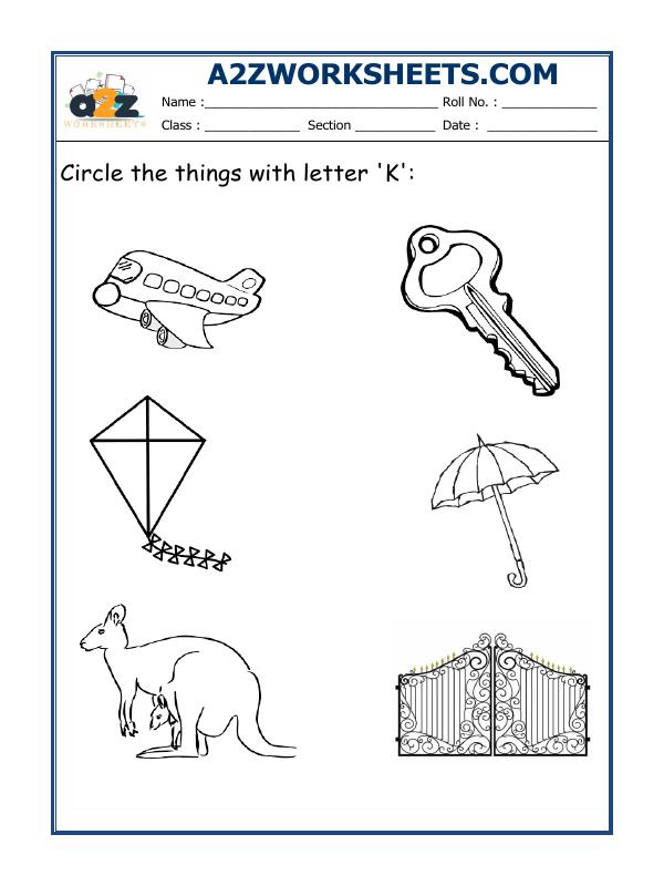 A2Zworksheets:Worksheet of Circle The Letter K-Alphabets-English