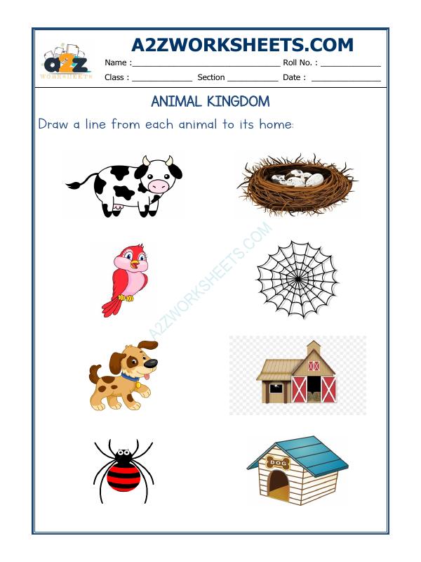 A2Zworksheets:Worksheet of Animals Homes-01-Animals-Science
