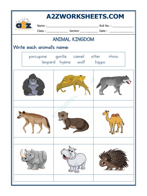 A2Zworksheets:Worksheet of Animals Kingdom-06-Animals-Science