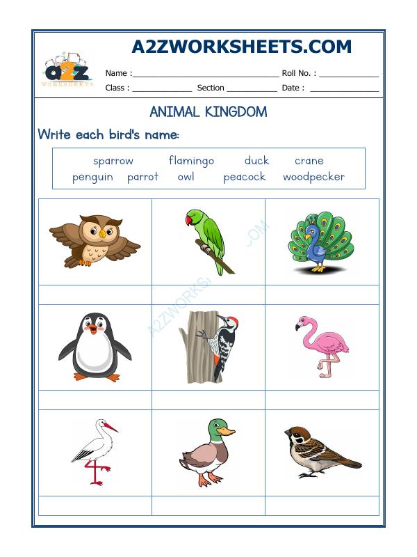 A2Zworksheets:Worksheet of Class-I-Animals Kingdom-07-Animals-Science