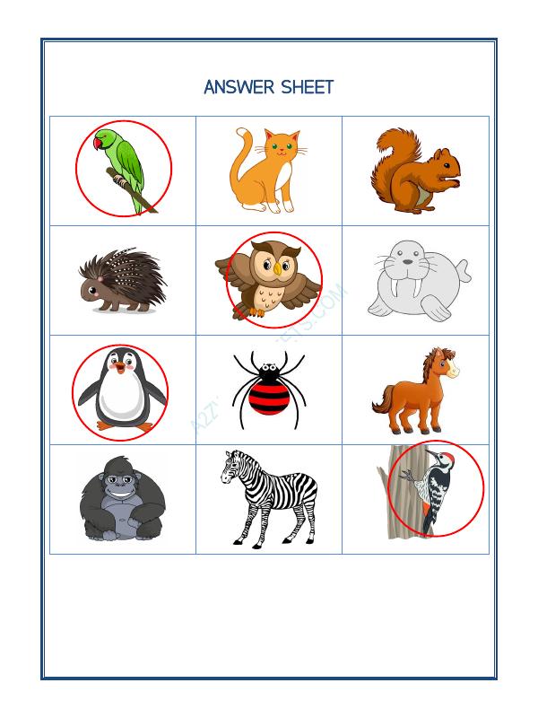 A2Zworksheets:Worksheet of Class-I-Animal Classification-02-Animals-Science